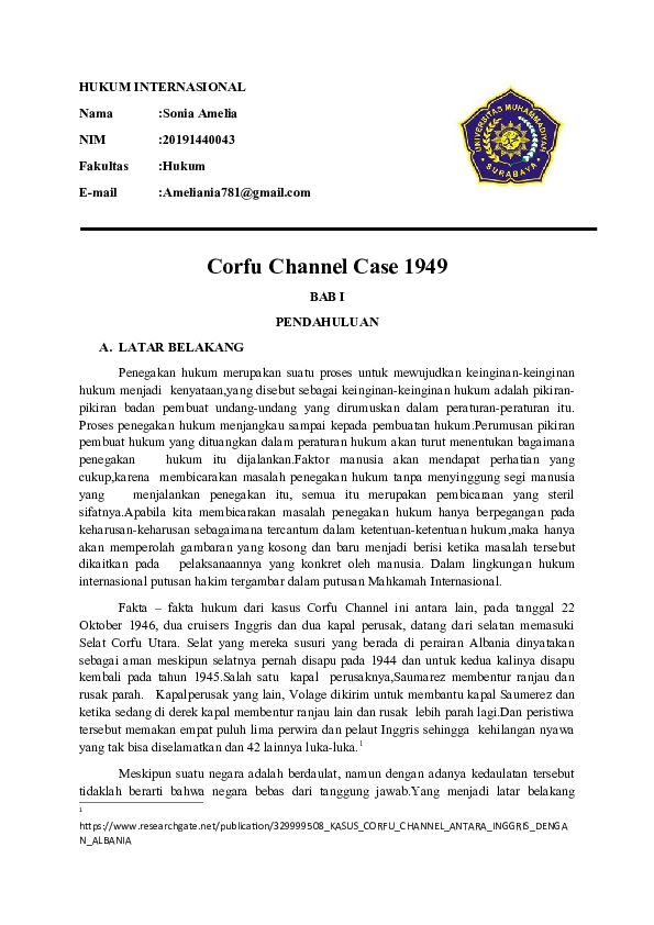 (DOC) Corfu Channel Case 1949