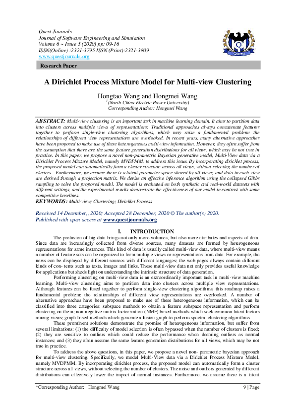 Pdf A Dirichlet Process Mixture Model For Multi View Clustering