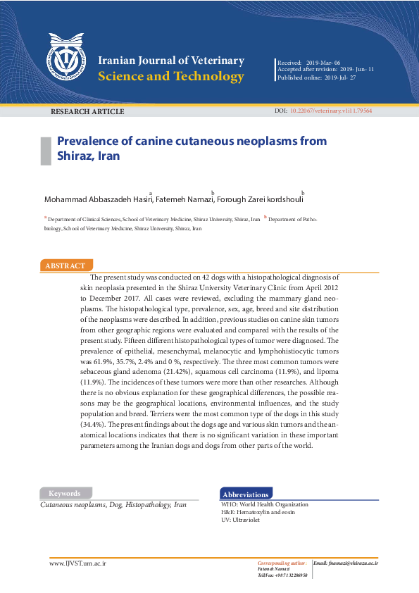 (PDF) Prevalence of canine cutaneous neoplasms from Shiraz, Iran