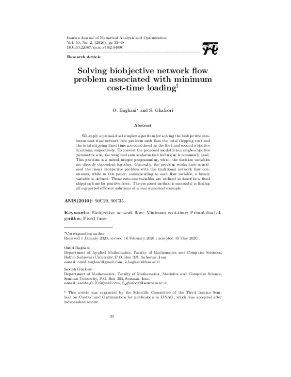 (PDF) Solving biobjective network flow problem associated with minimum cost-time loading
