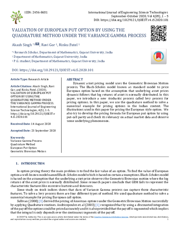 (PDF) VALUATION OF EUROPEAN PUT OPTION BY USING THE QUADRATURE METHOD ...