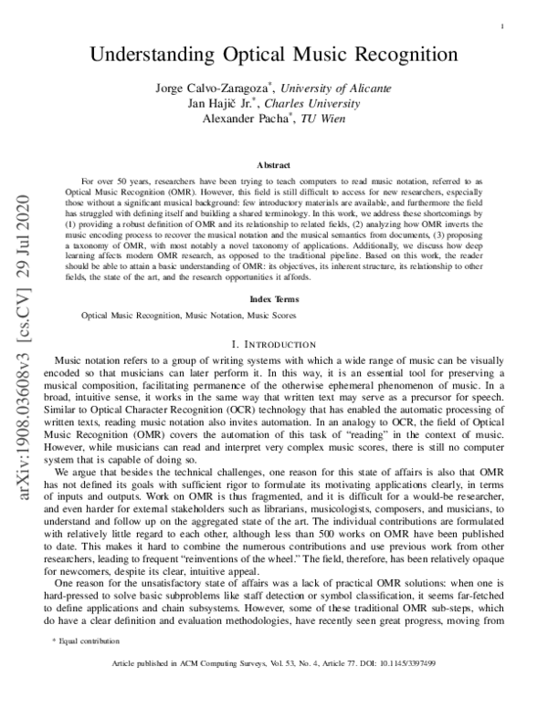 (PDF) Understanding Optical Music Recognition