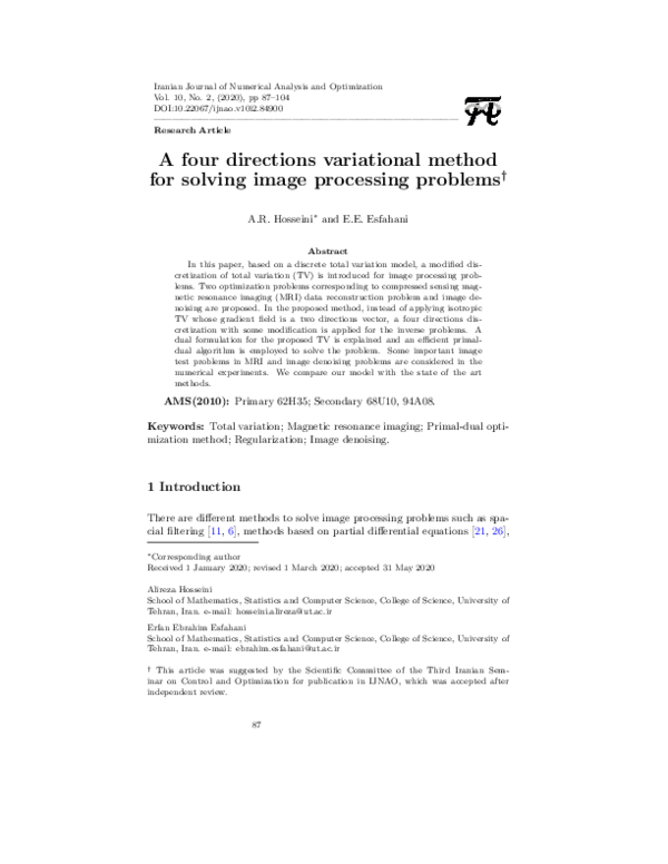 Pdf A Four Directions Variational Method For Solving Image Processing Problems