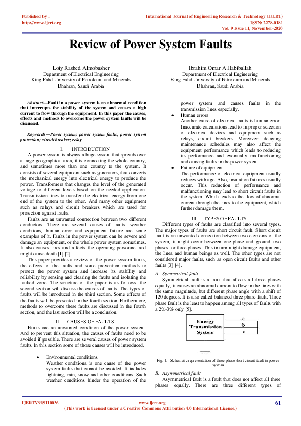 (PDF) IJERT-Review of Power System Faults