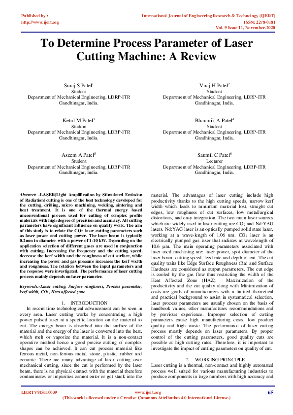(PDF) IJERT-To Determine Process Parameter of Laser Cutting Machine: A ...
