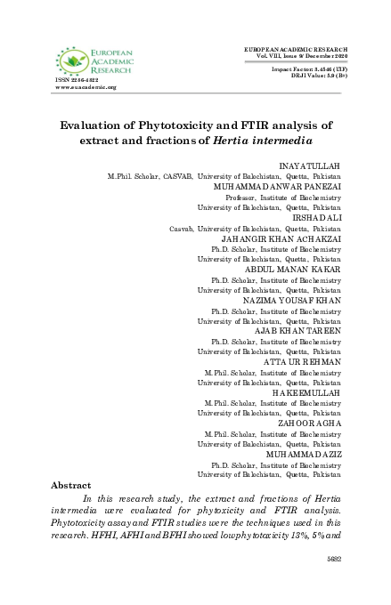 (PDF) Evaluation of Phytotoxicity and FTIR analysis of extract and ...