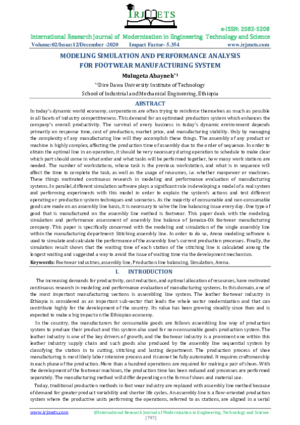 (PDF) MODELING SIMULATION AND PERFORMANCE ANALYSIS FOR FOOTWEAR MANUFACTURING SYSTEM