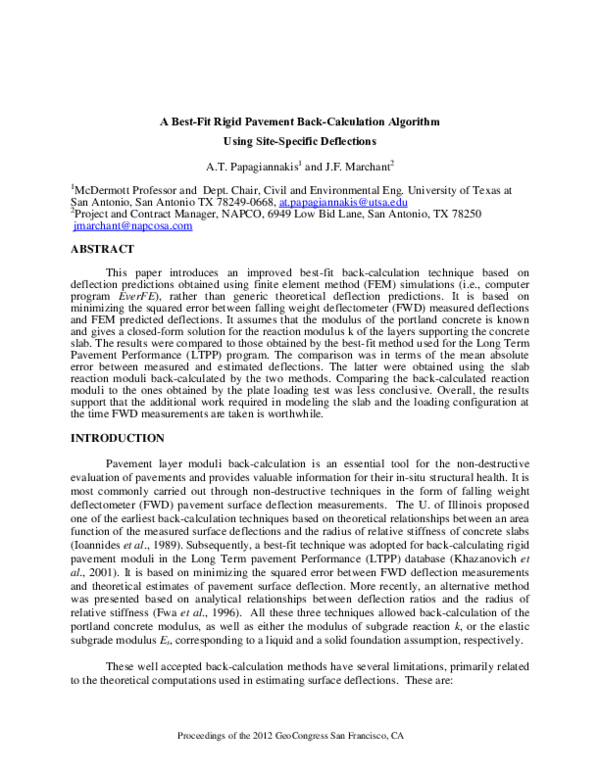 (PDF) A Best-Fit Rigid Pavement Back-Calculation Algorithm Using Site ...