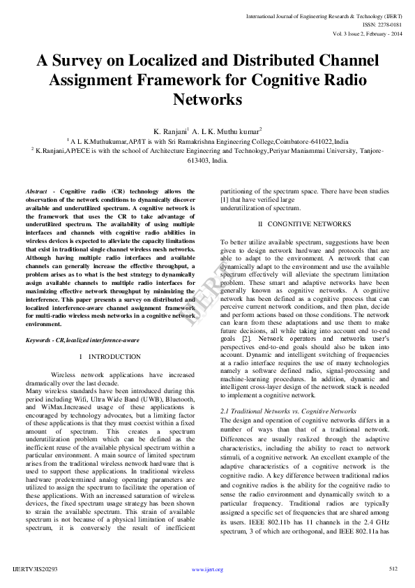 (PDF) IJERT-A Survey on Localized and Distributed Channel Assignment Framework for Cognitive ...
