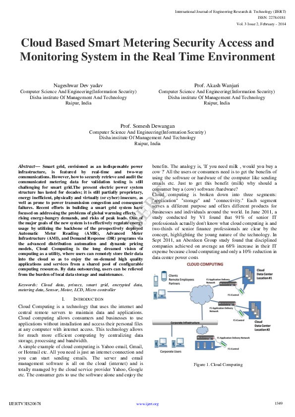 Pdf Ijert Cloud Based Smart Metering Security Access And Monitoring System In The Real Time