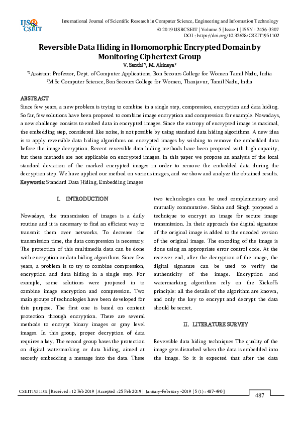 Pdf Reversible Data Hiding In Homomorphic Encrypted Domain By Monitoring Ciphertext Group