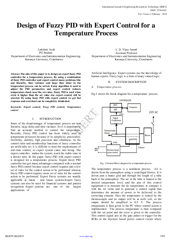Pdf Ijert Design Of Fuzzy Pid With Expert Control For A Temperature Process