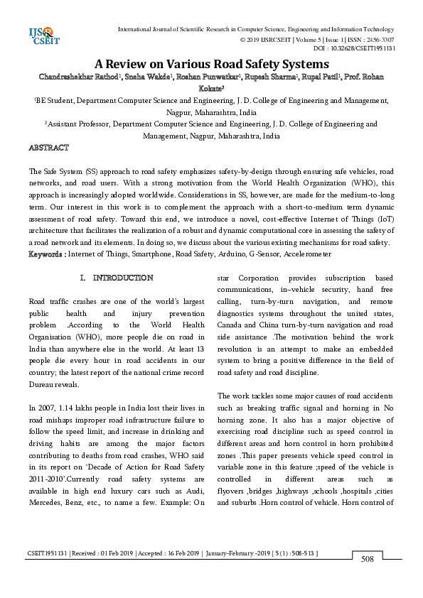 (PDF) A Review on Various Road Safety Systems