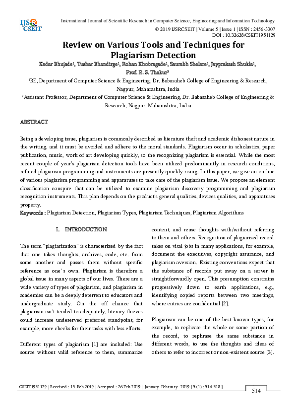 (PDF) Review on Various Tools and Techniques for Plagiarism Detection ...