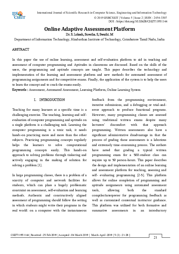 (PDF) Online Adaptive Assessment Platform