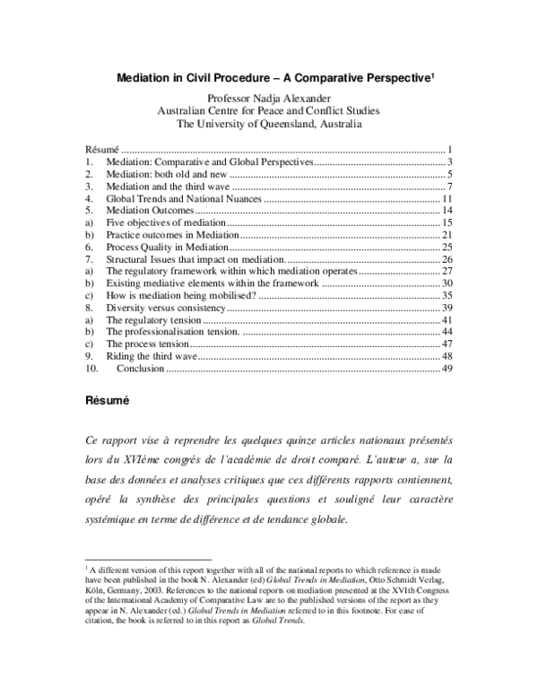 (PDF) Mediation in Civil Procedure - A Comparative Perspective