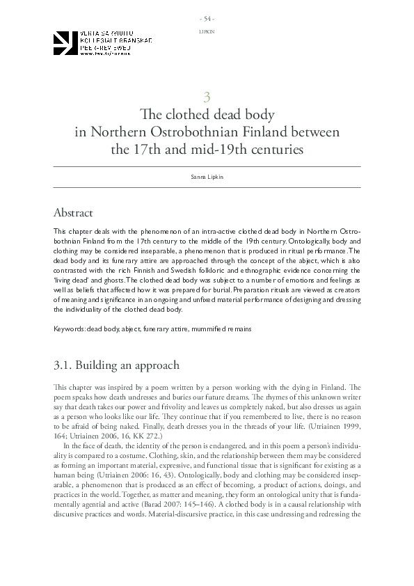 (PDF) The clothed dead body in Northern Ostrobothnian Finland between ...