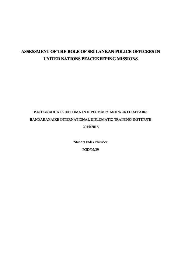 (PDF) ASSESSMENT OF THE ROLE OF SRI LANKAN POLICE OFFICERS IN UNITED ...