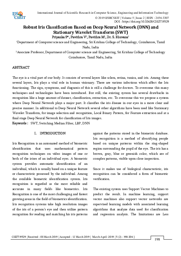 Pdf Robust Iris Classification Based On Deep Neural Network Dnn And Stationary Wavelet