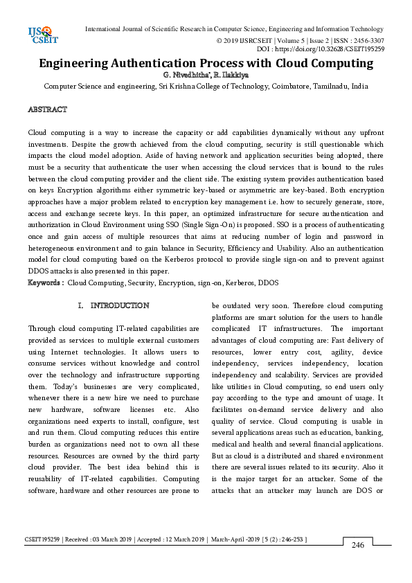 (PDF) Engineering Authentication Process with Cloud Computing