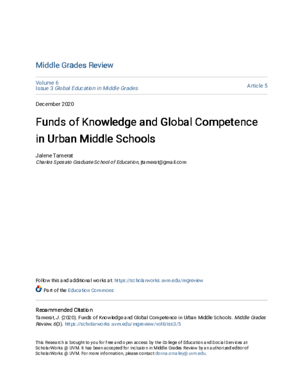 (PDF) Funds of Knowledge and Global Competence in Urban Middle Schools