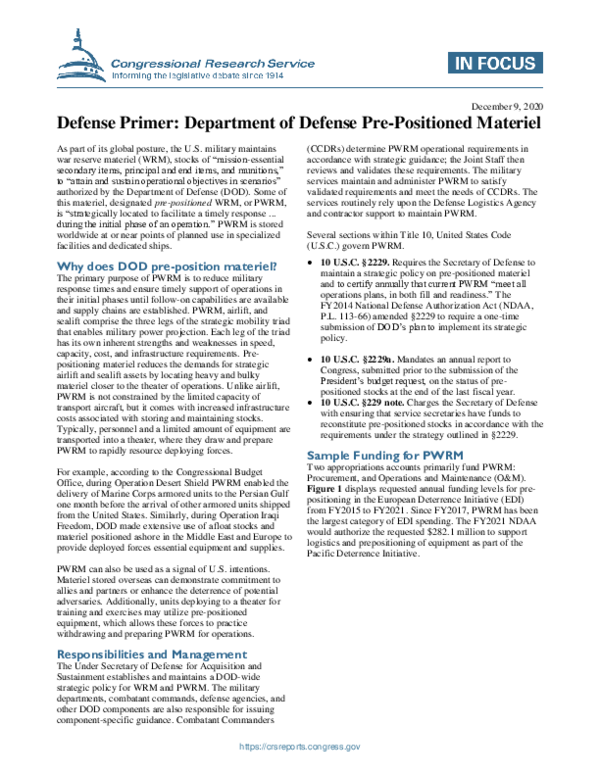 (PDF) Defense Primer: Department of Defense Pre-Positioned Materiel