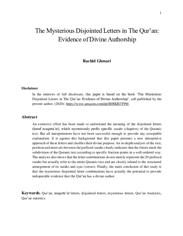 (PDF) The Mysterious Disjointed Letters in The Qur'an: Evidence of ...