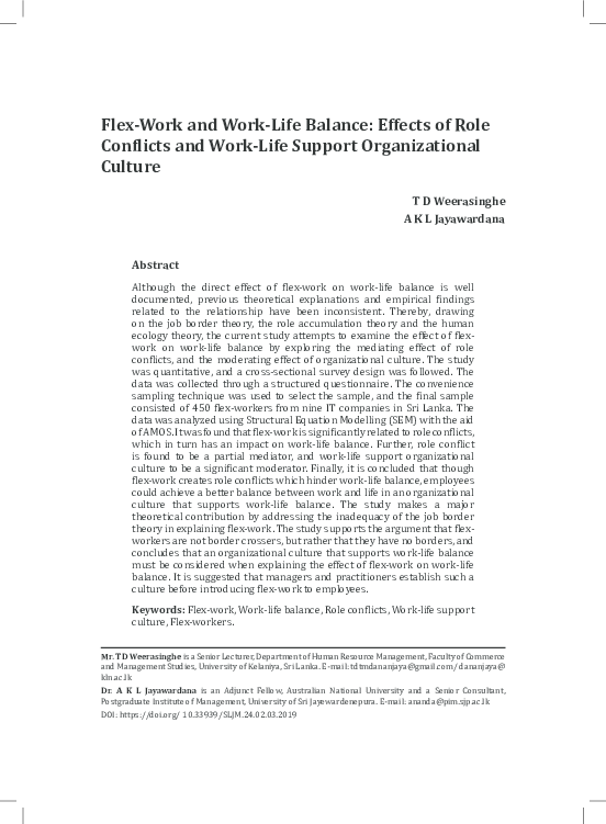 (PDF) Flex-Work and Work-Life Balance: Effects of Role Conflicts and Work-Life Support ...