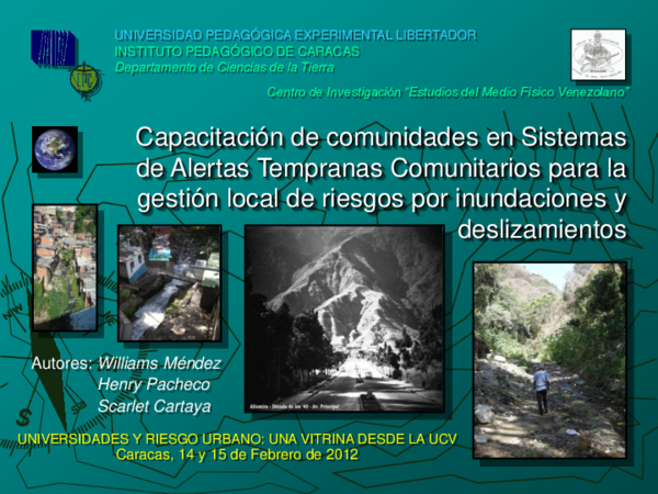 (PDF) Capacitación de comunidades en Sistemas de Alertas Tempranas Comunitarios para la gestión ...