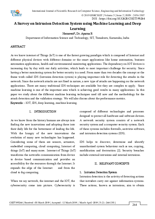 Pdf A Survey On Intrusion Detection System Using Machine Learning And Deep Learning