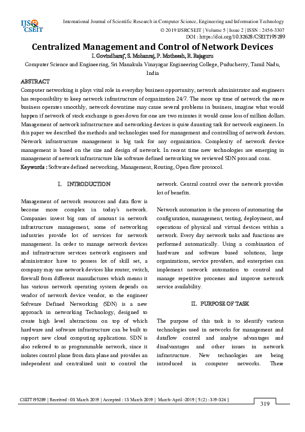 (PDF) Centralized Management and Control of Network Devices