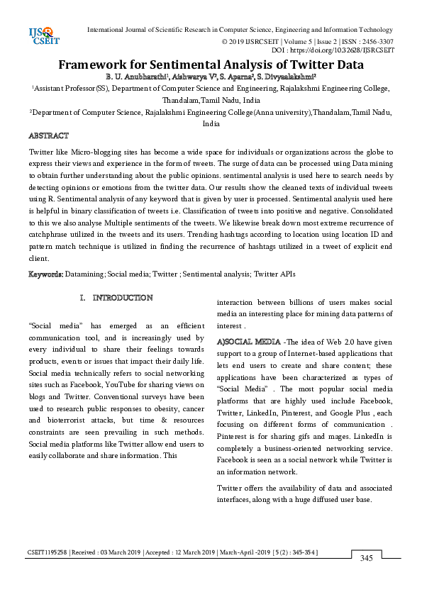 (PDF) Framework for Sentimental Analysis of Twitter Data