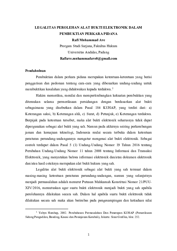(PDF) Legalitas Perolehan Alat Bukti Elektronik Dalam Pembuktian Perkara Pidana