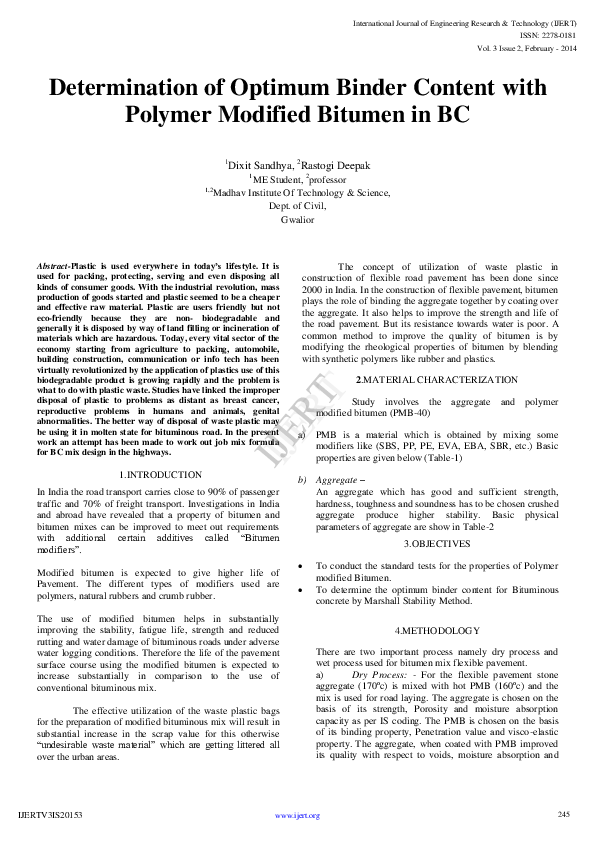 (PDF) IJERT-Determination of Optimum Binder Content with Polymer ...