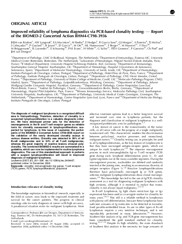 (PDF) Improved reliability of lymphoma diagnostics via PCR-based ...