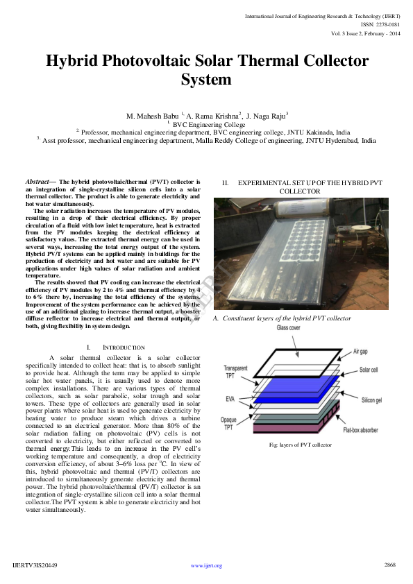 (PDF) IJERT-Hybrid Photovoltaic Solar Thermal Collector System | IJERT Journal - Academia.edu