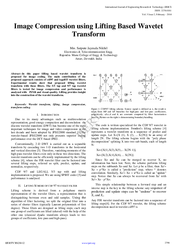 (PDF) IJERT-Image Compression using Lifting Based Wavetet Transform | IJERT Journal - Academia.edu