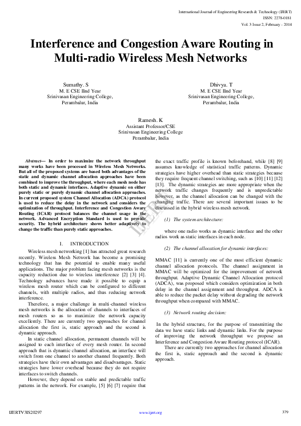 (PDF) IJERT-Interference and Congestion Aware Routing in Multi-radio Wireless Mesh Networks