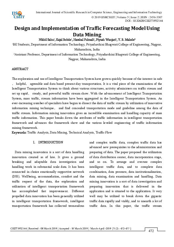 Pdf Design And Implementation Of Traffic Forecasting Model Using Data 2259