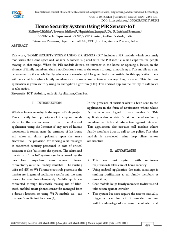 (PDF) Home Security System Using PIR Sensor-IoT