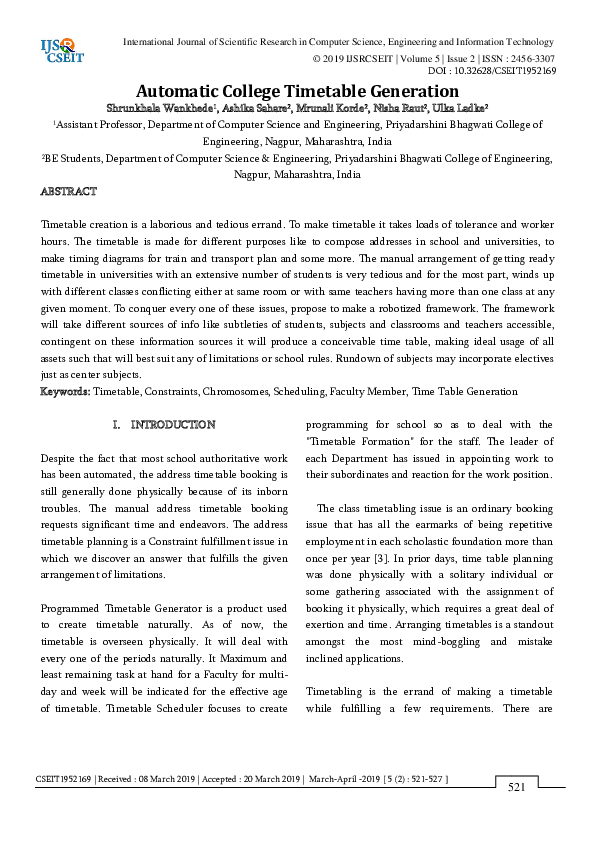 (PDF) Automatic College Timetable Generation