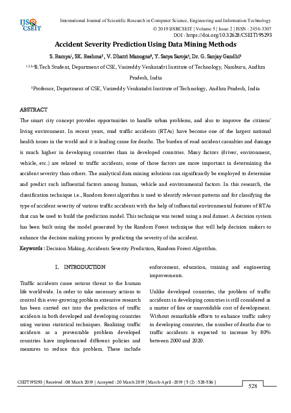 (PDF) Accident Severity Prediction Using Data Mining Methods