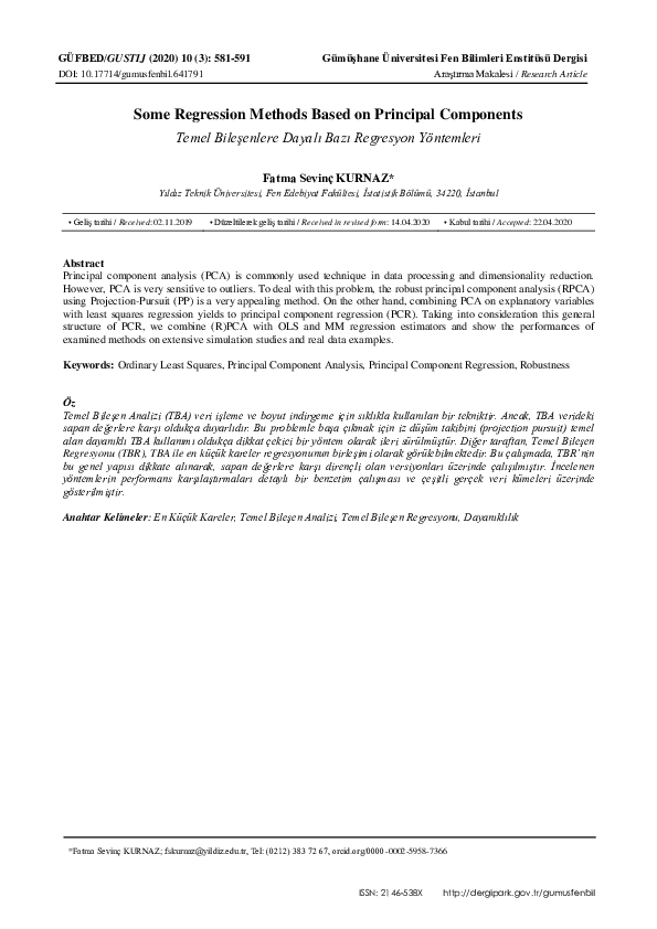 (PDF) Some Regression Methods Based on Principal Components Temel Bileşenlere Dayalı Bazı ...