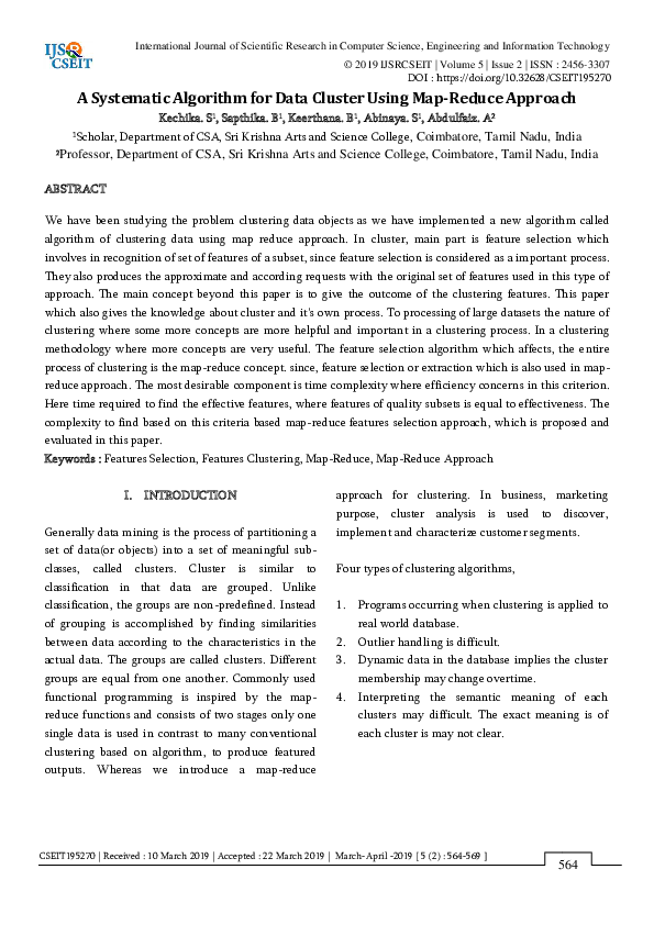 Pdf A Systematic Algorithm For Data Cluster Using Map Reduce Approach