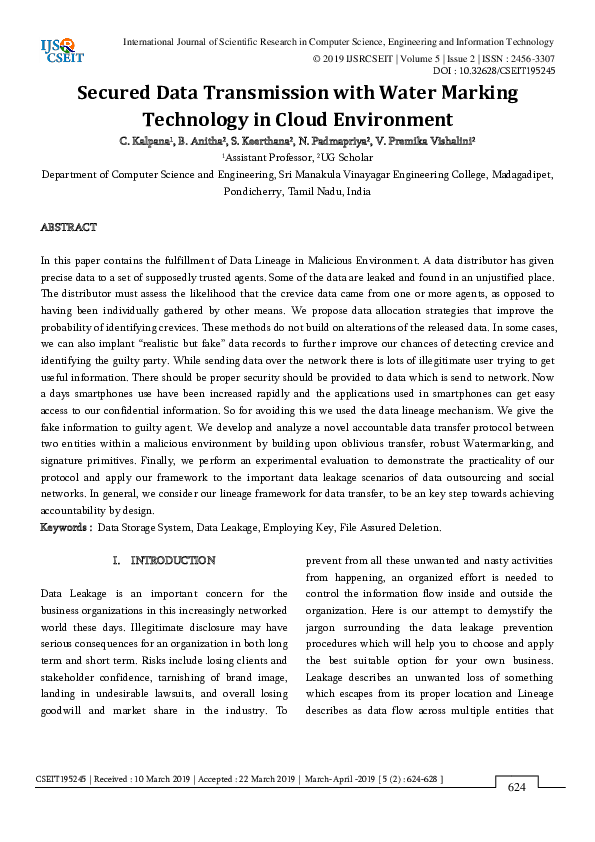 (PDF) Secured Data Transmission with Water Marking Technology in Cloud Environment
