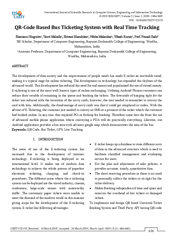 (PDF) QR-Code Based Bus Ticketing System with Real Time Tracking