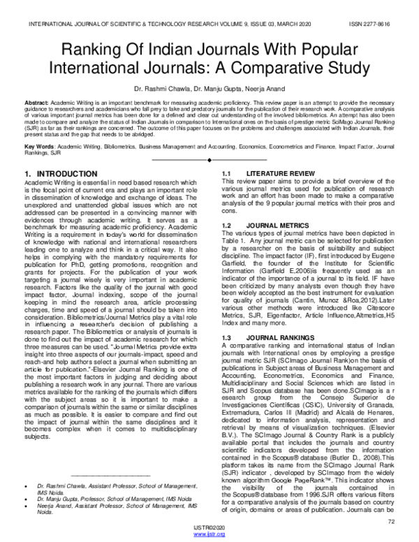 (PDF) Ranking Of Indian Journals With Popular International Journals: A ...