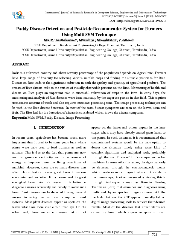 (PDF) Paddy Disease Detection and Pesticide Recommender System for ...