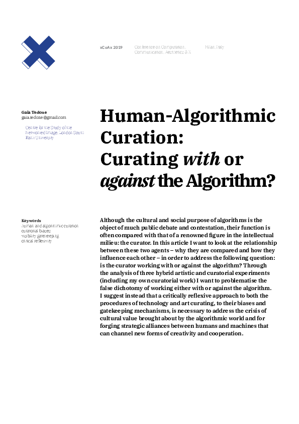 (PDF) Human-Algorithmic Curation: Curating with or against the Algorithm