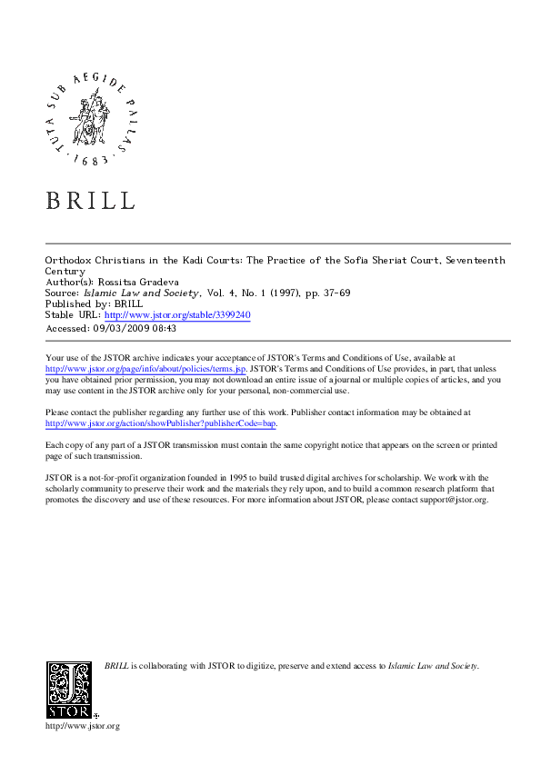 (PDF) Orthodox Christians in the Kadi Courts: The Practice of the Sofia ...